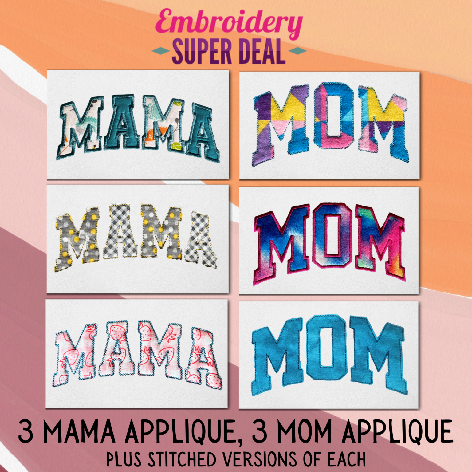 Mom and Mama Appliqué and Stitched Embroidery Designs 8 Designs ...