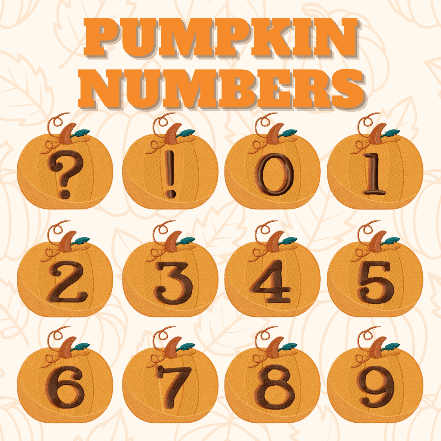 Pumpkin Numbers Stitched Embroidery Designs 12 Designs Included ...