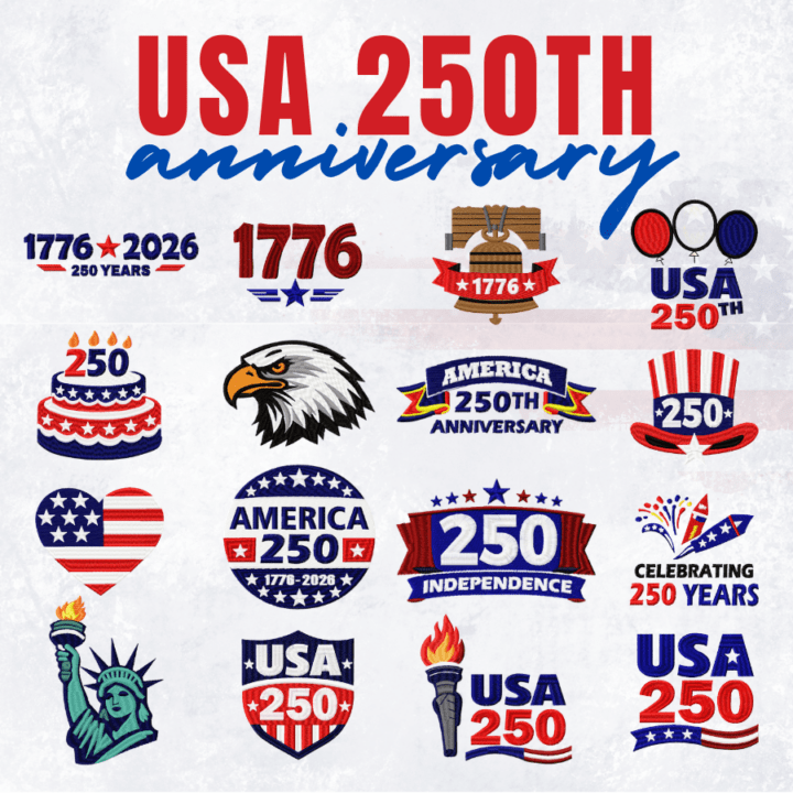USA 250th Anniversary 16 Machine Embroidery Designs Included ...